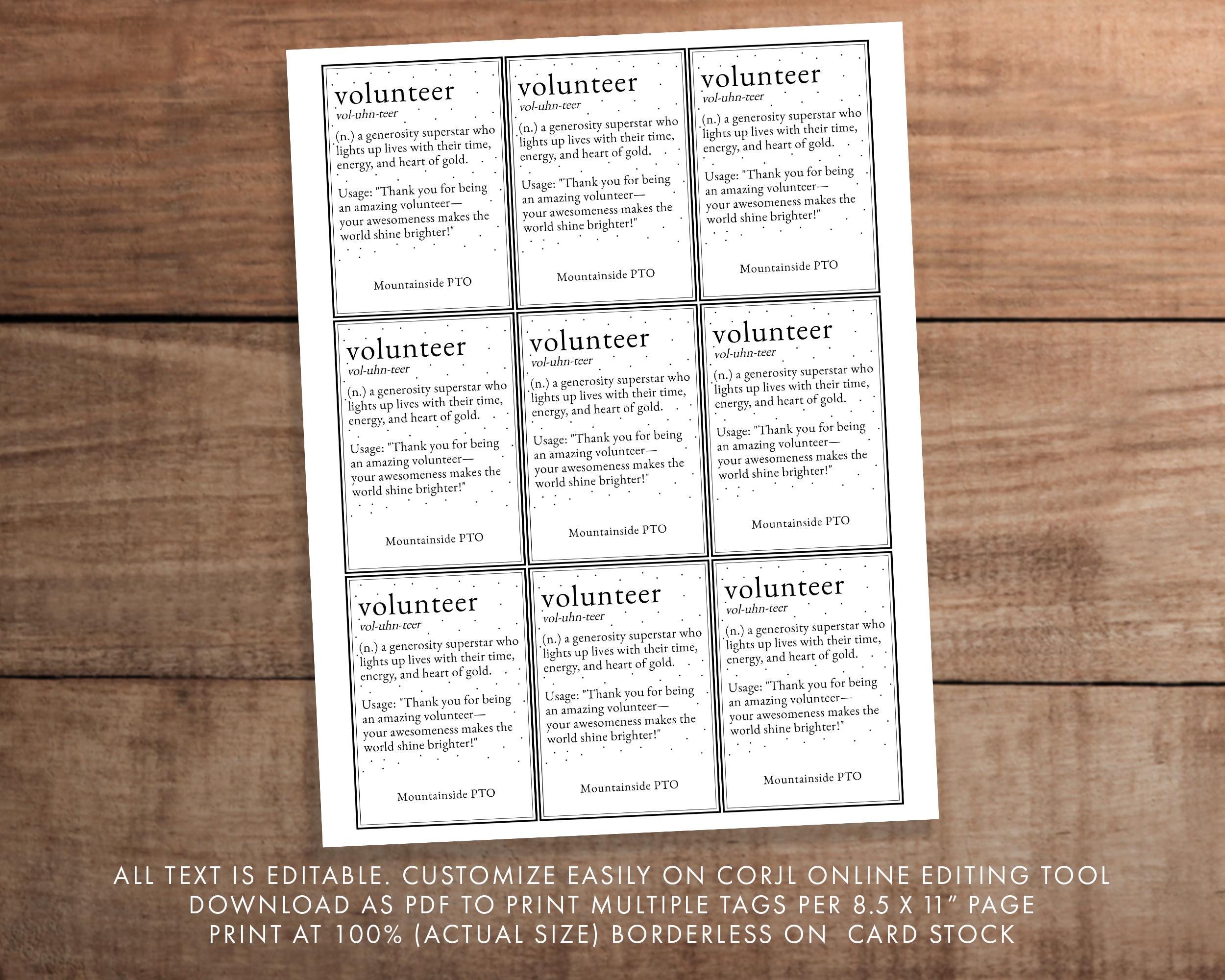 Editable Volunteer Appreciation Thank You Gift Tag Printable Template ...