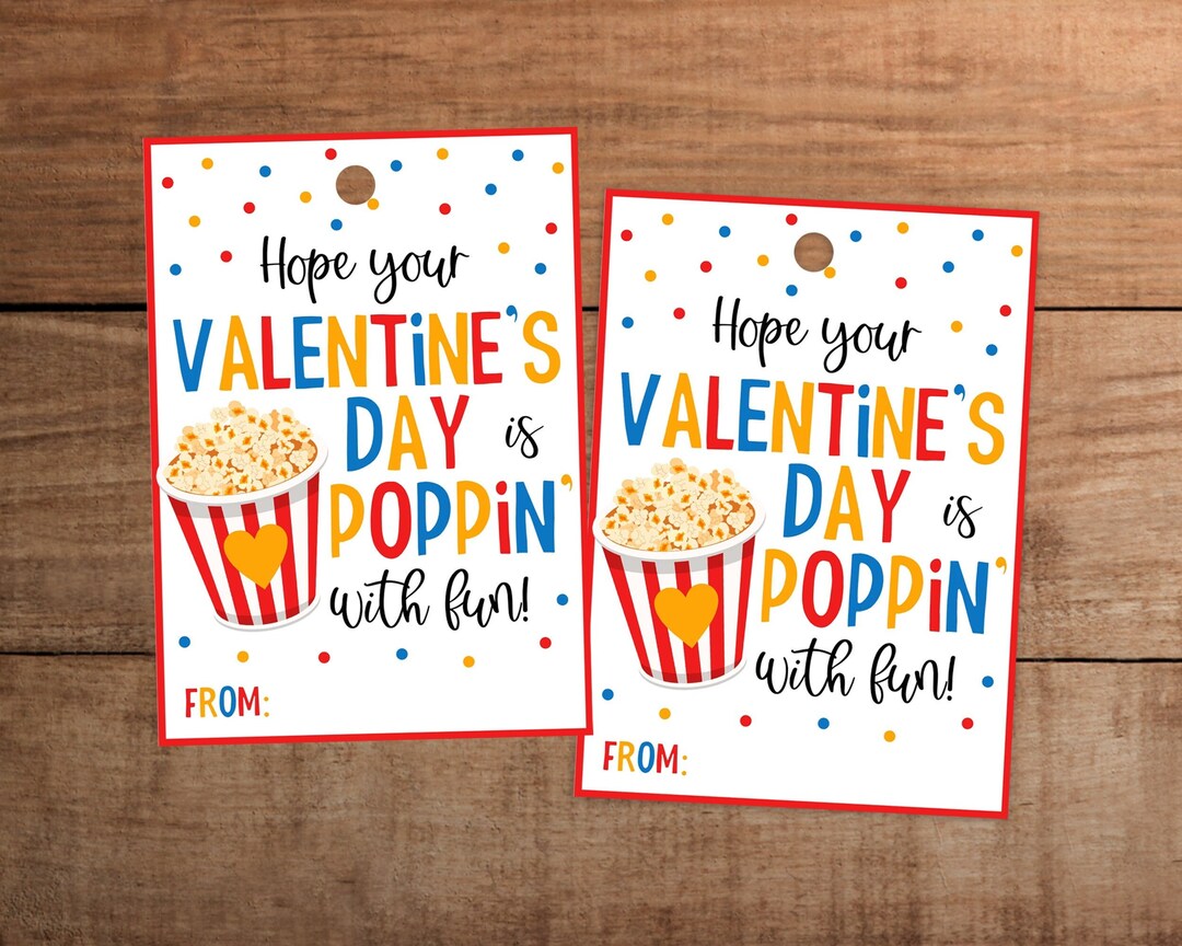 Popcorn Valentine's Day Gift Tag Printable for Kids Teacher Nurse Staff ...