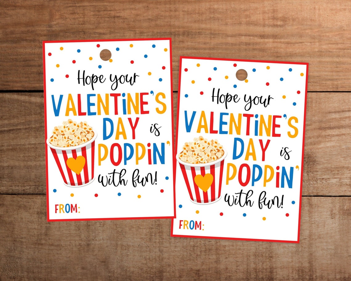 Popcorn Valentine's Day Gift Tag Printable for Kids Teacher Nurse Staff ...