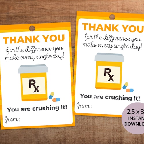 Pharmacist Appreciation Thank You Gift Tags Printable - Etsy