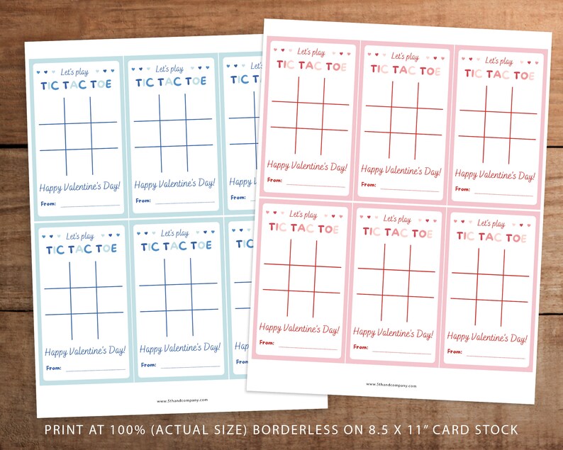 Tic Tac Toe Valentines Day Card Printable Kids Classroom Gift Exchange ...