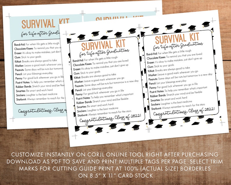 Editable Survival Kit for Life After Graduation Printable - Etsy