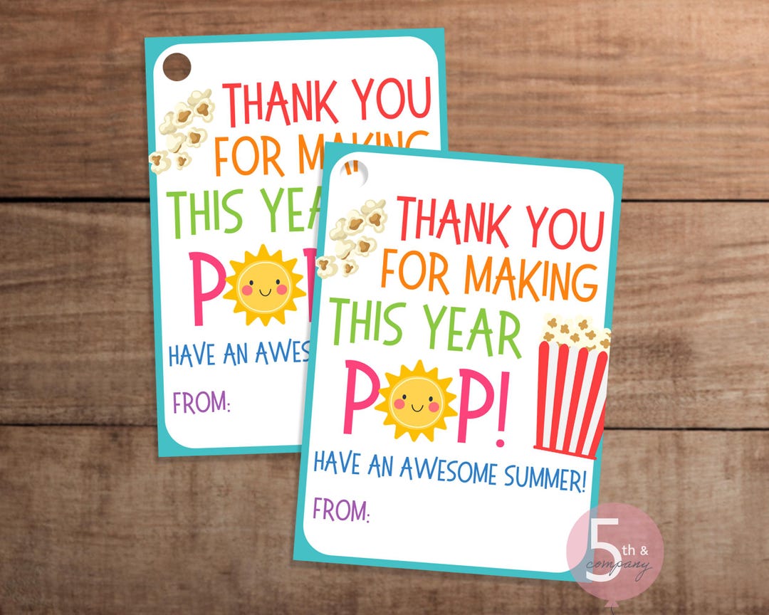 Teacher and Staff Appreciation Popcorn Treat Gift Tag Printable for End ...