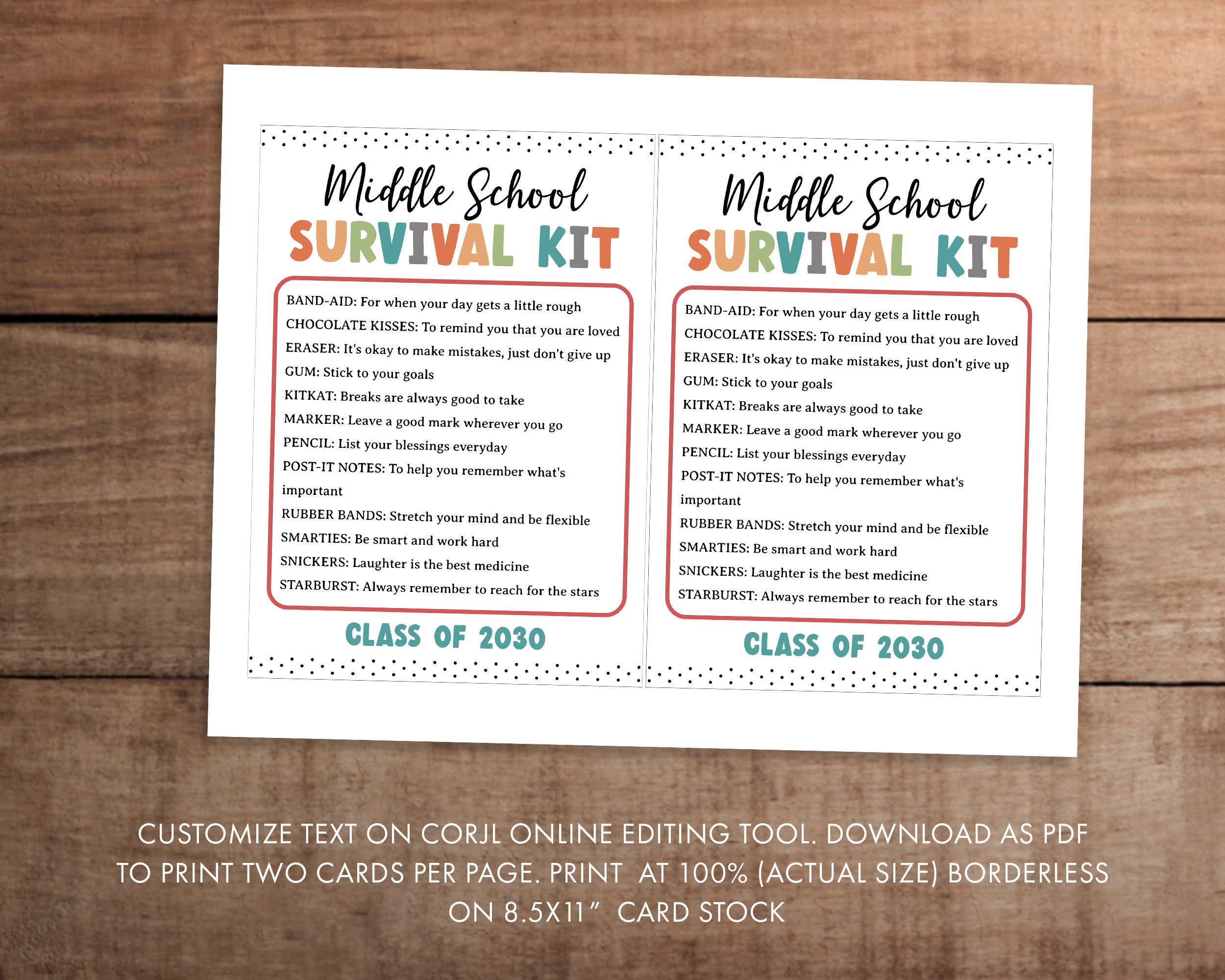 Editable Middle School Student Survival Kit Printable Boho Colors - Etsy