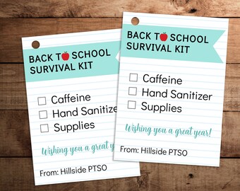 Back to school survival kit gift tag printable for teachers | Etsy