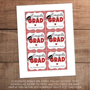 Editable Class of 2024 Graduation Gift Tag Printable Red Congrats Grad ...