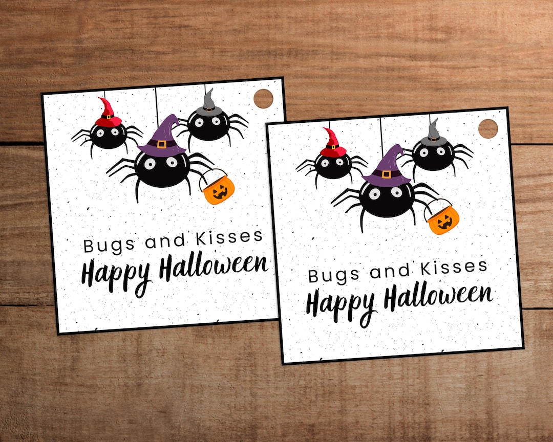 Bugs and Kisses Halloween Gift Tag Printable Party Favor Tag Digital ...