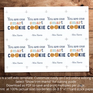 Editable You Are One Smart Cookie Gift Tag Printable - Etsy