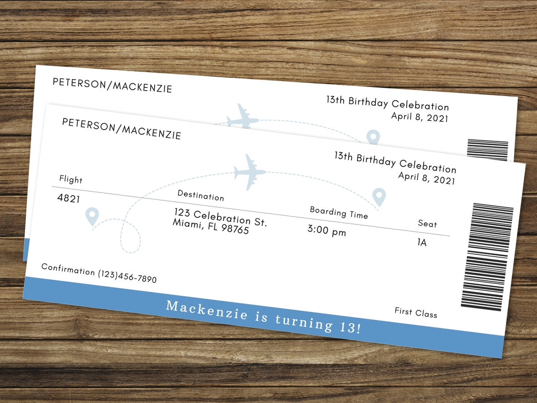 Editable Airplane Ticket Boarding Pass Kids Birthday Invitation ...