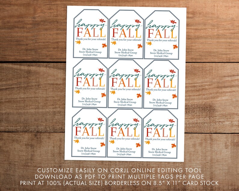 Fall Referral Thank You Gift Tag: Editable Printable (digital Download ...