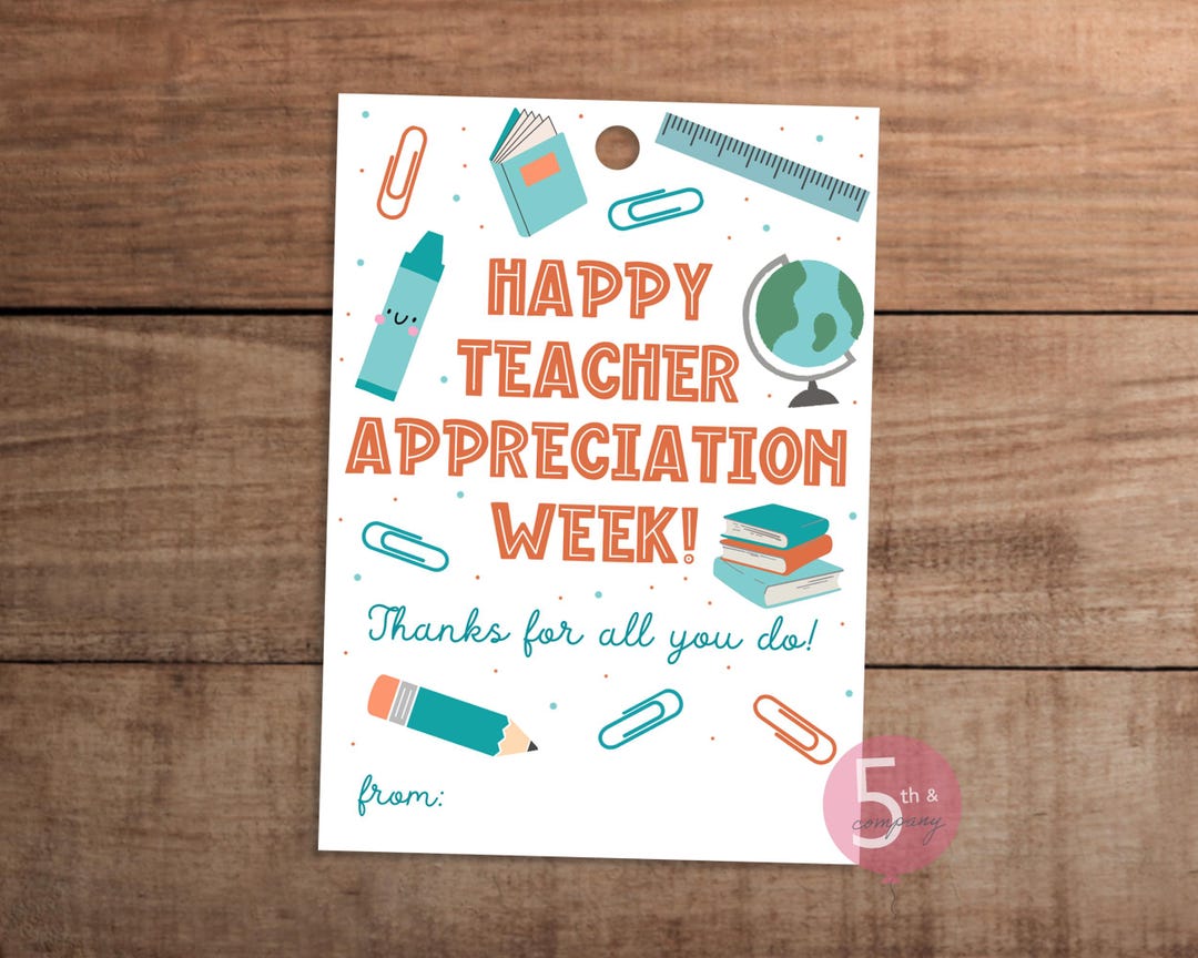 Teacher Appreciation Week Gift Tag Printable | Instant Download Thank ...