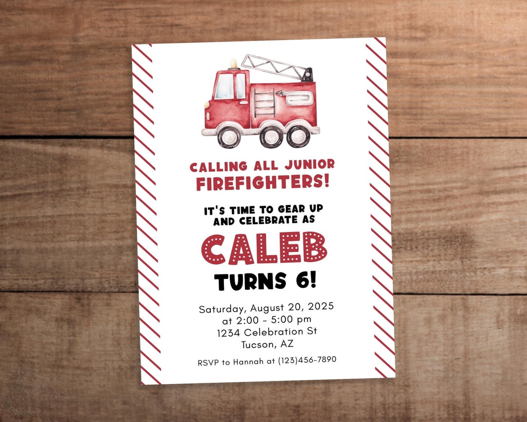 Editable Firetruck Birthday Invitation Firefighter Party Invite for ...