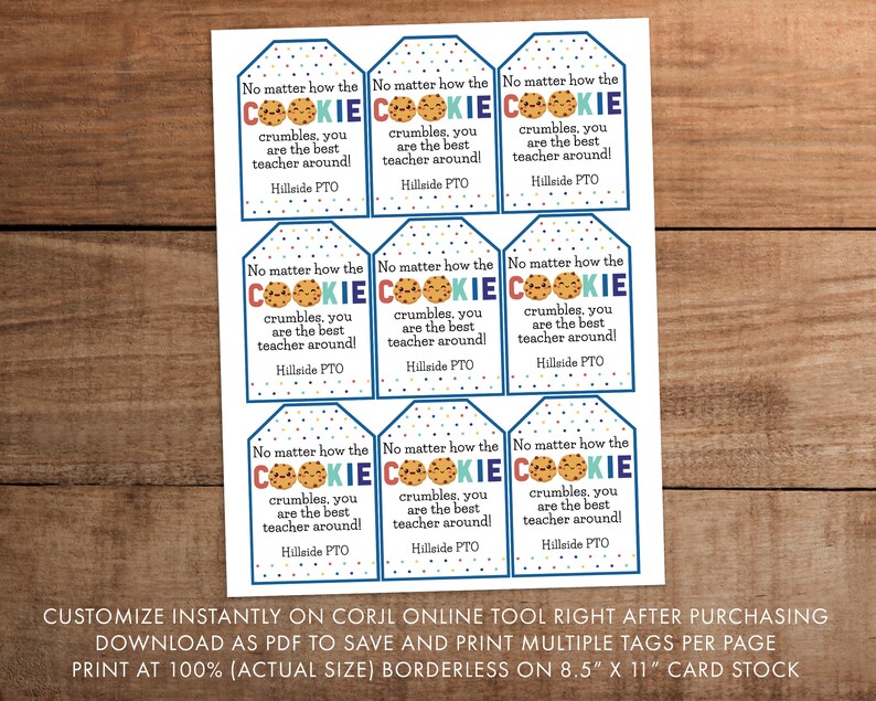 Editable Cookie Gift Tag Printable for Teacher Appreciation - Etsy