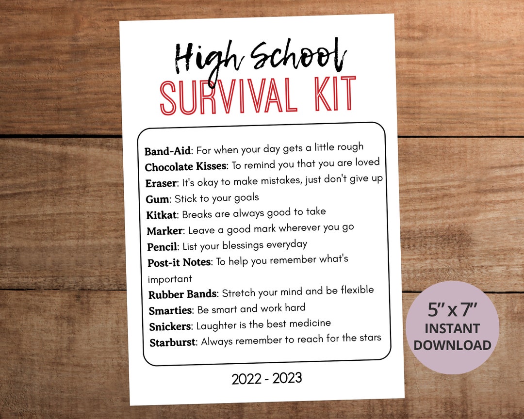 High School Student Survival Kit Printable Welcome Back to - Etsy