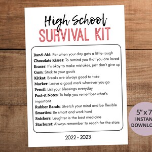 High School Student Survival Kit Printable Welcome Back to - Etsy