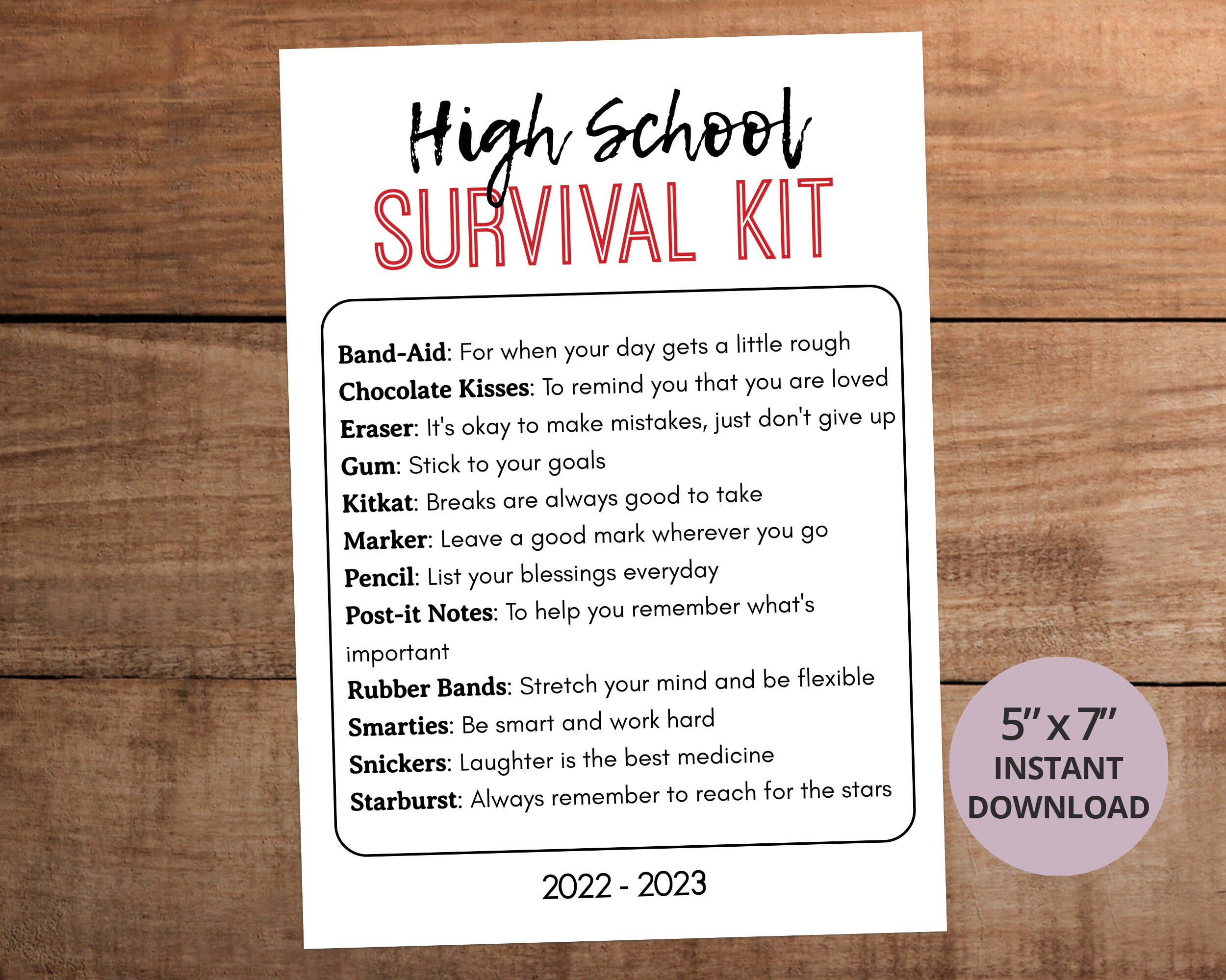 High School Student Survival Kit Printable Welcome Back to - Etsy UK