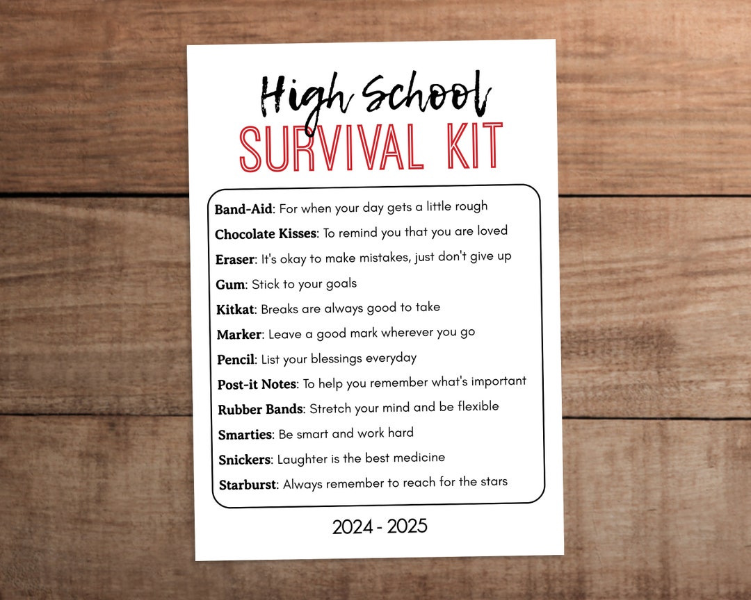High School Student Survival Kit Printable Welcome Back to School Gift ...