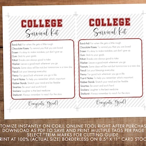 Editable College Survival Kit Printable Congratulations New Graduates ...