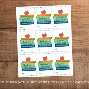Teacher Appreciation Gift Tag Printable Thank You for All You Do PTO ...