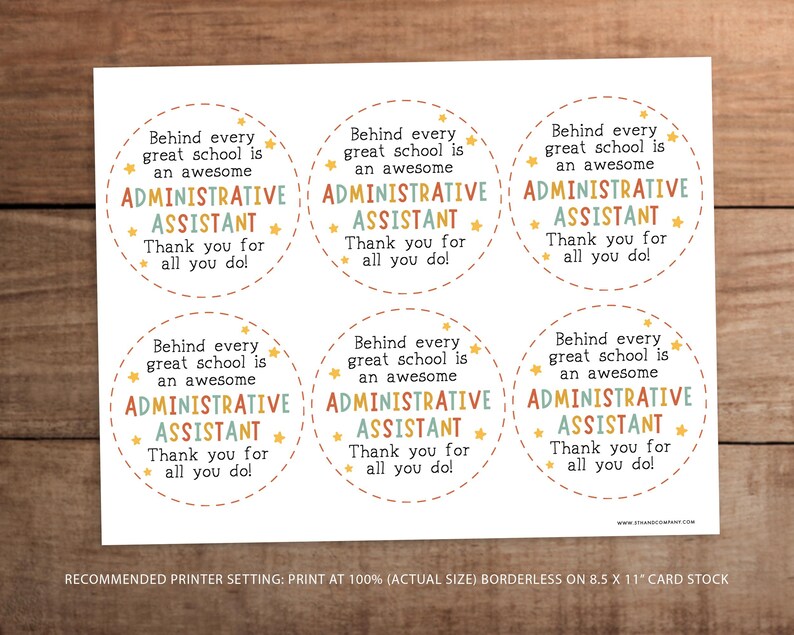 School Administrative Assistant Appreciation Gift Tag Printable Office ...