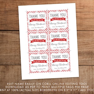 Editable Christmas Thank You Gift Tag Printable for Teacher Nurse Staff ...