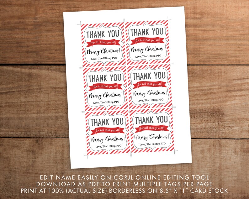 Editable Christmas Thank You Gift Tag Printable for Teacher - Etsy