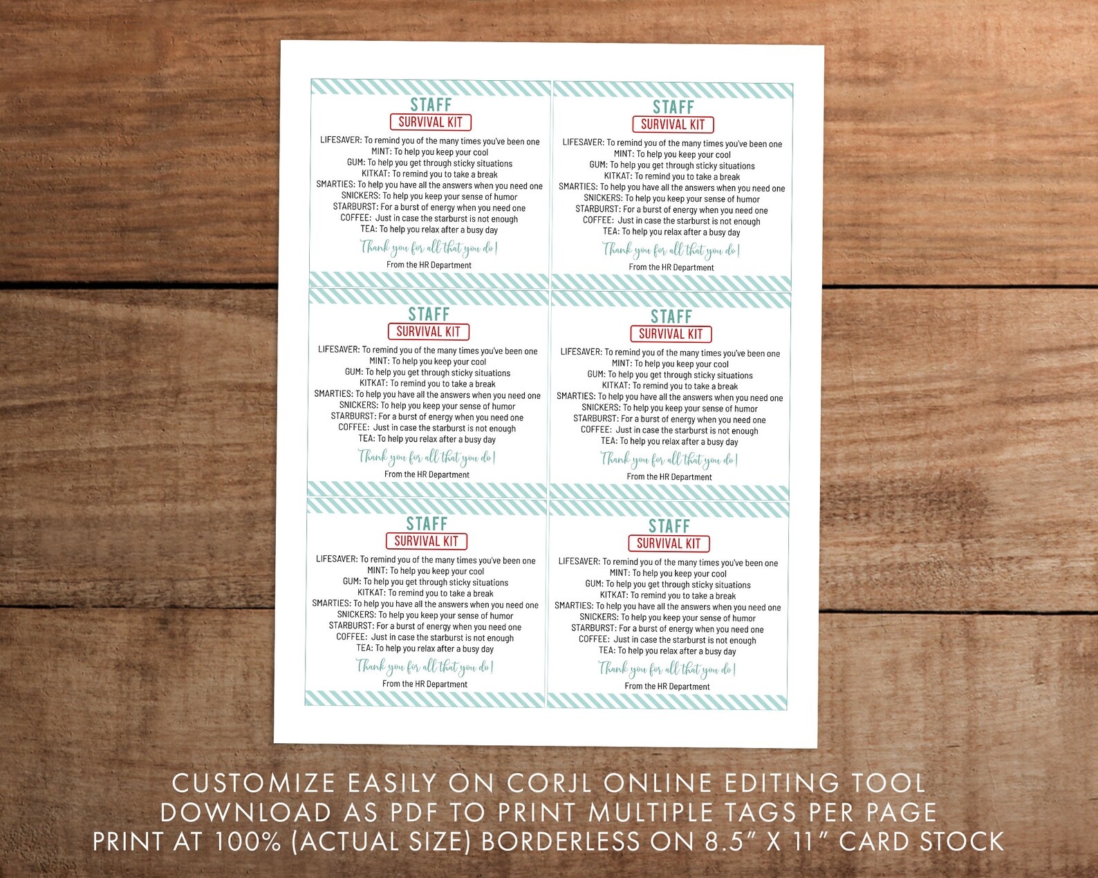 Editable Staff Survival Kit Printable Employee Appreciation - Etsy