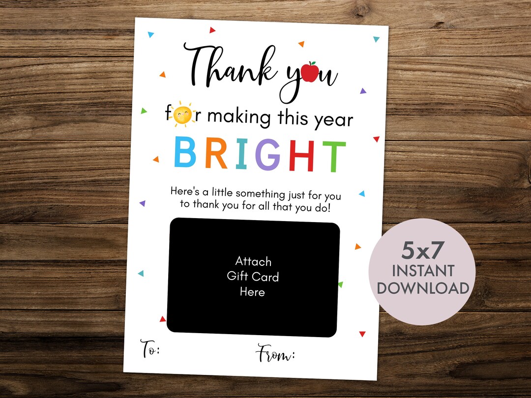 Teacher Appreciation Gift Card Holder Thank You Printable End of School ...