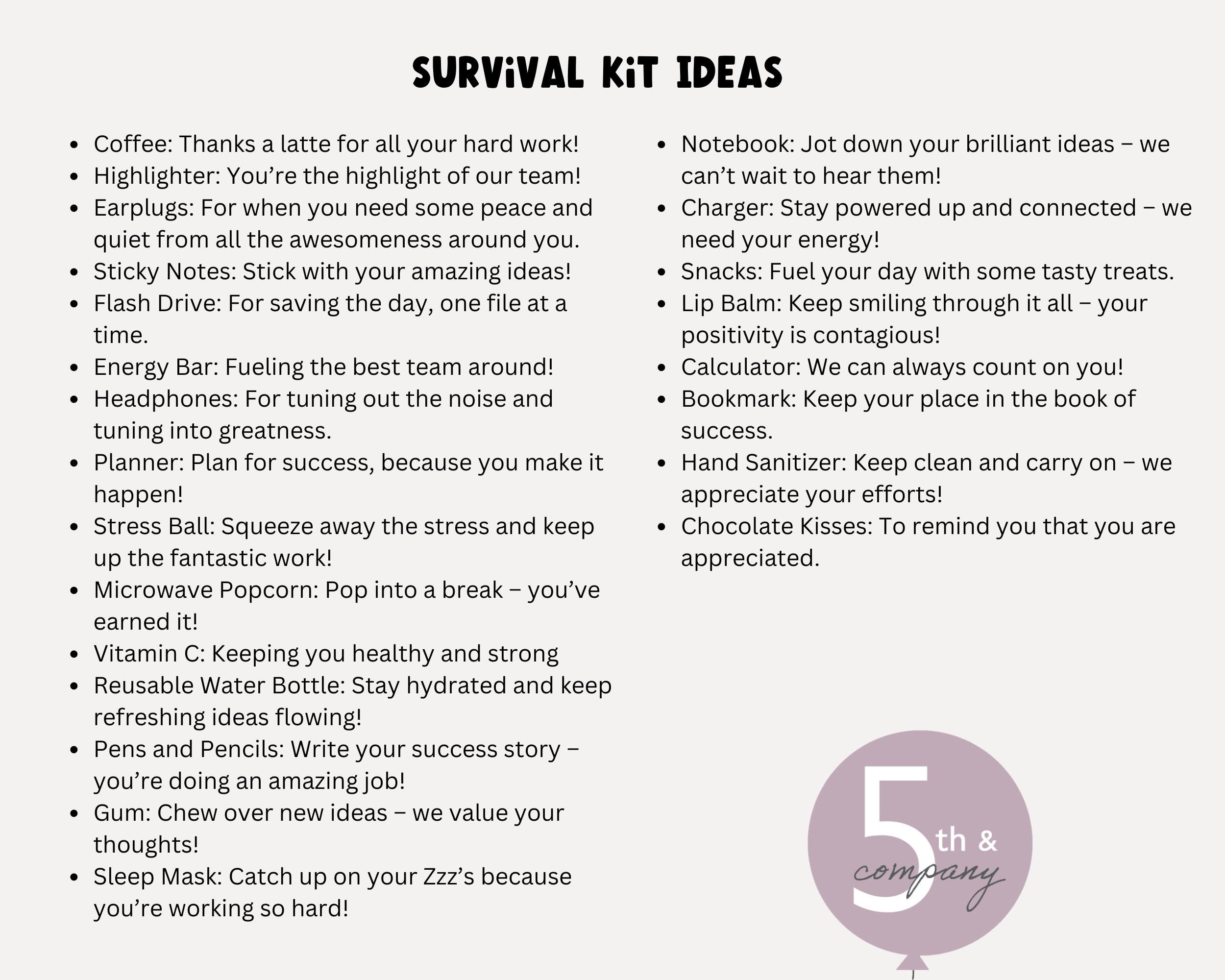 Staff Survival Kit Printable Employee Appreciation Treats Gift Tag ...