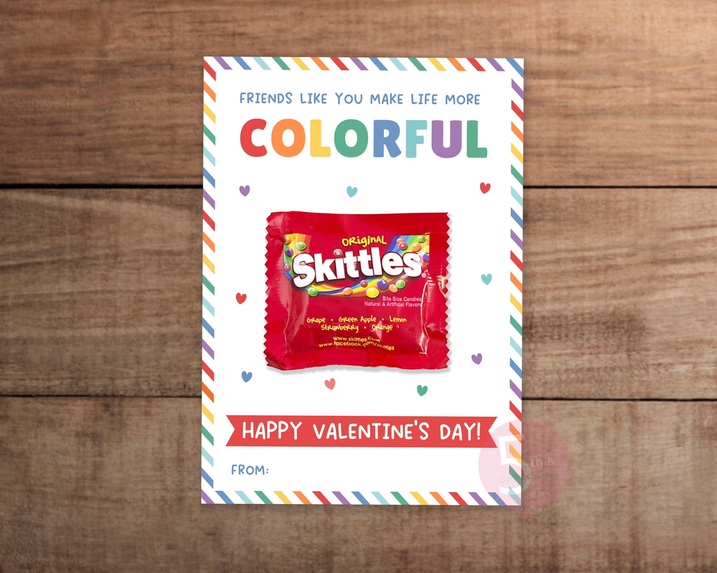 Valentine's Day Skittles Gift Tag Card Printable Kids Classroom ...