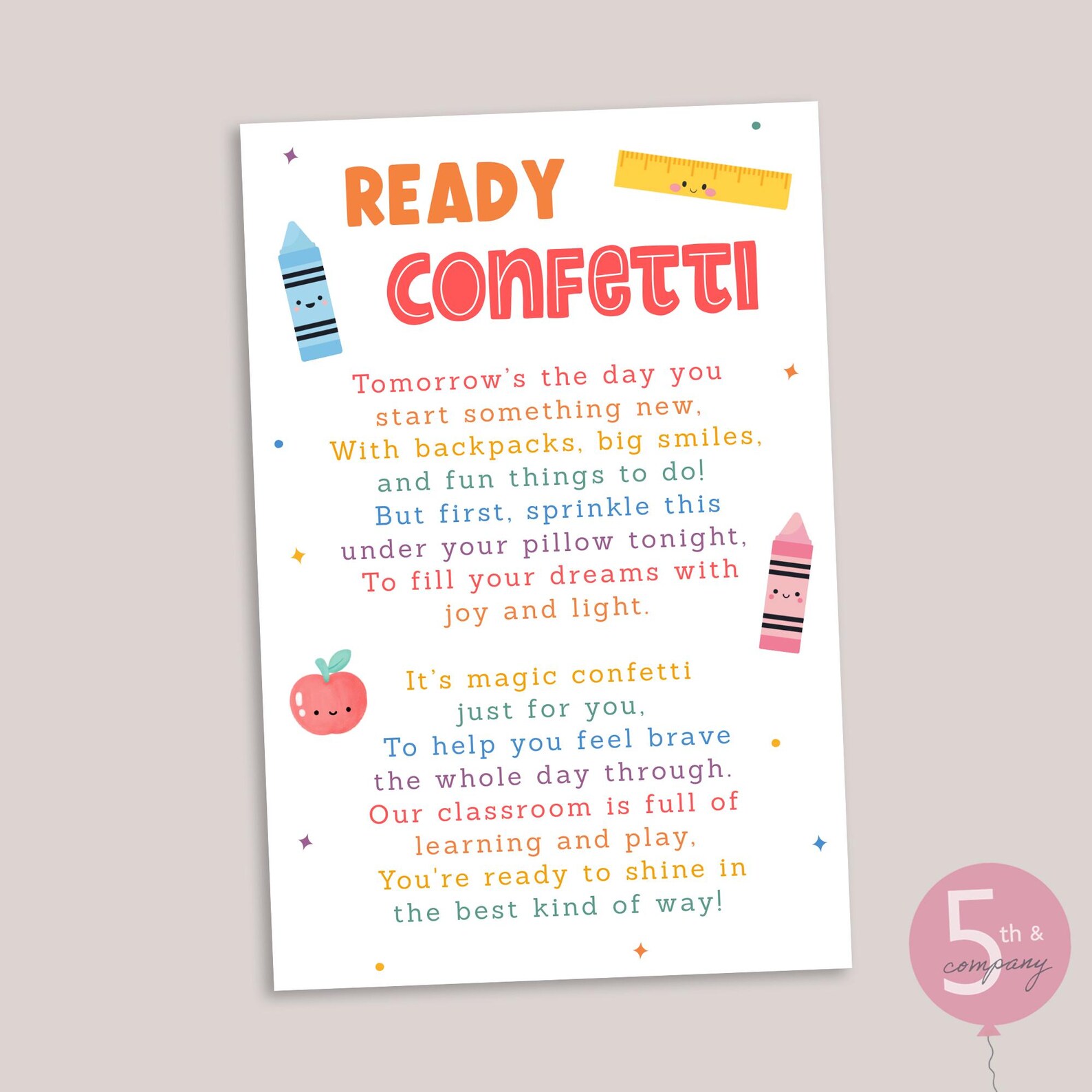 Ready Confetti Poem Printable: Night Before School Gift - Etsy