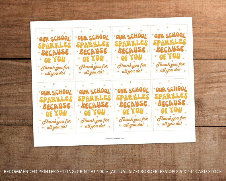 Thank You Gift Tag Printable for School Custodian Appreciation - Etsy