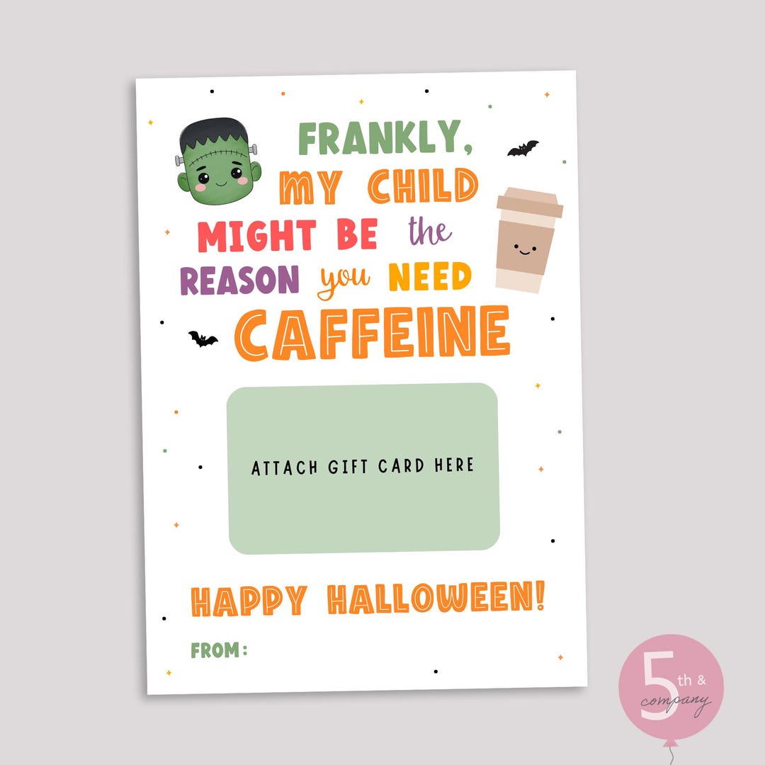 Teacher Halloween Gift Card Holder Caffeine Coffee Printable - Etsy
