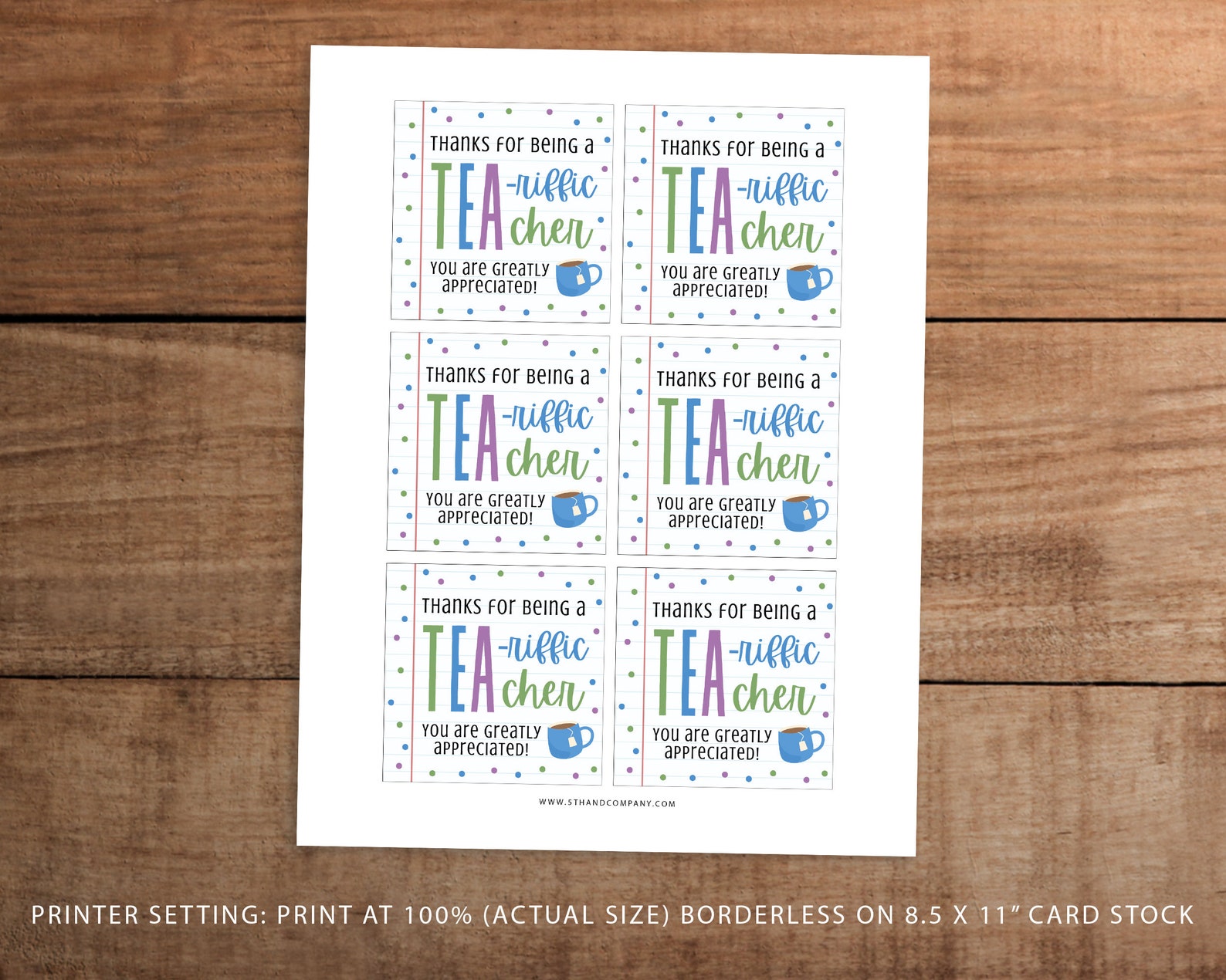 Teacher Appreciation Gift Tag, Tea-riffic Teacher Thank You (digital ...