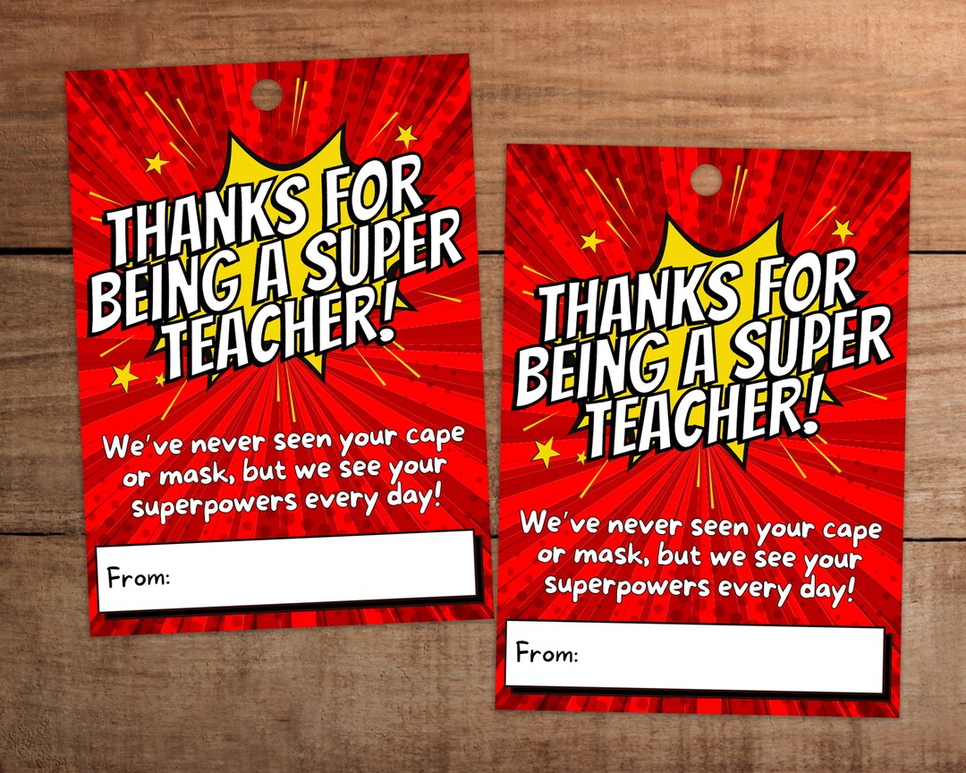 Superhero Teacher Appreciation Gift Tag (printable) - Etsy