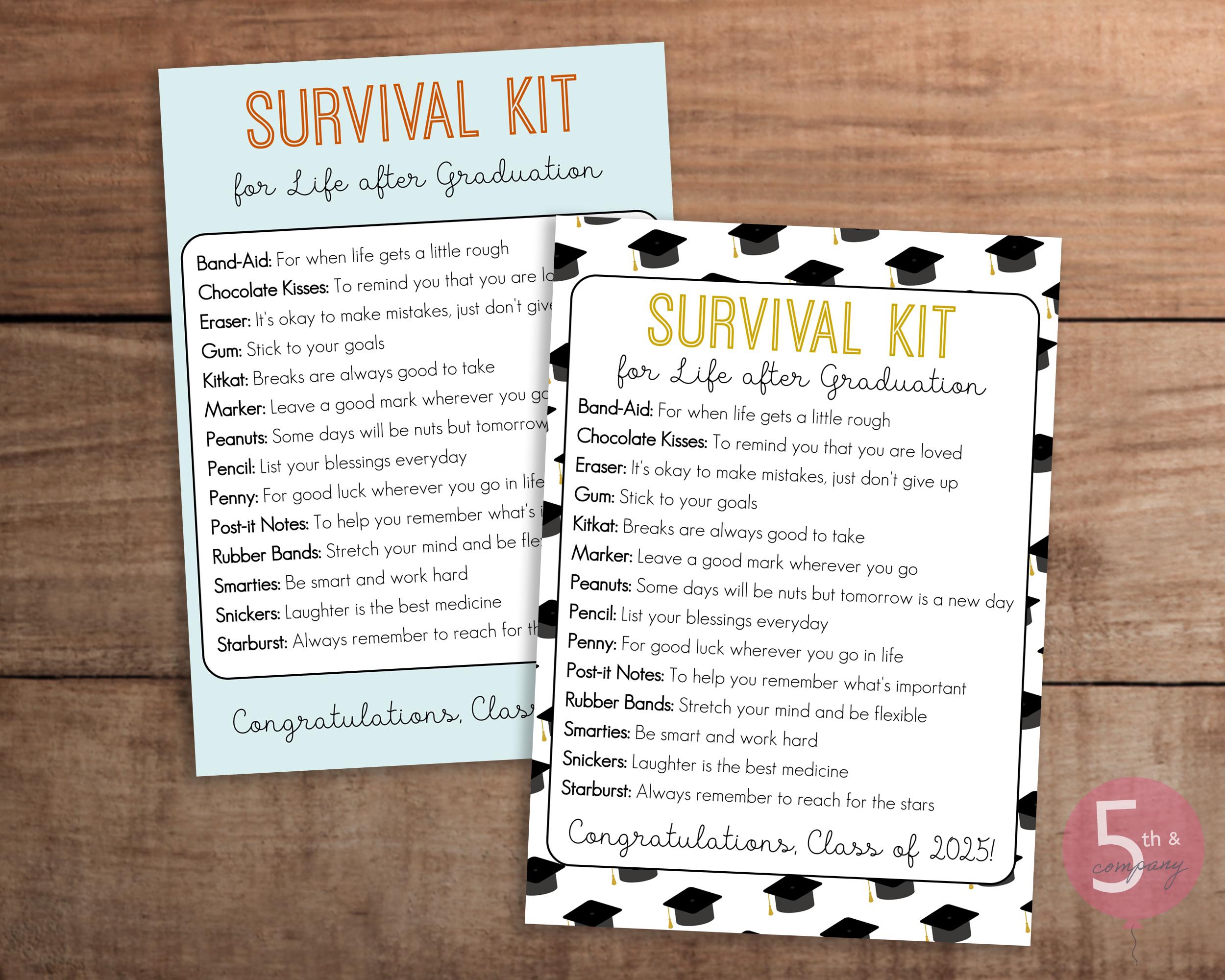 Editable Survival Kit for Life After Graduation Printable Class of 2026 ...