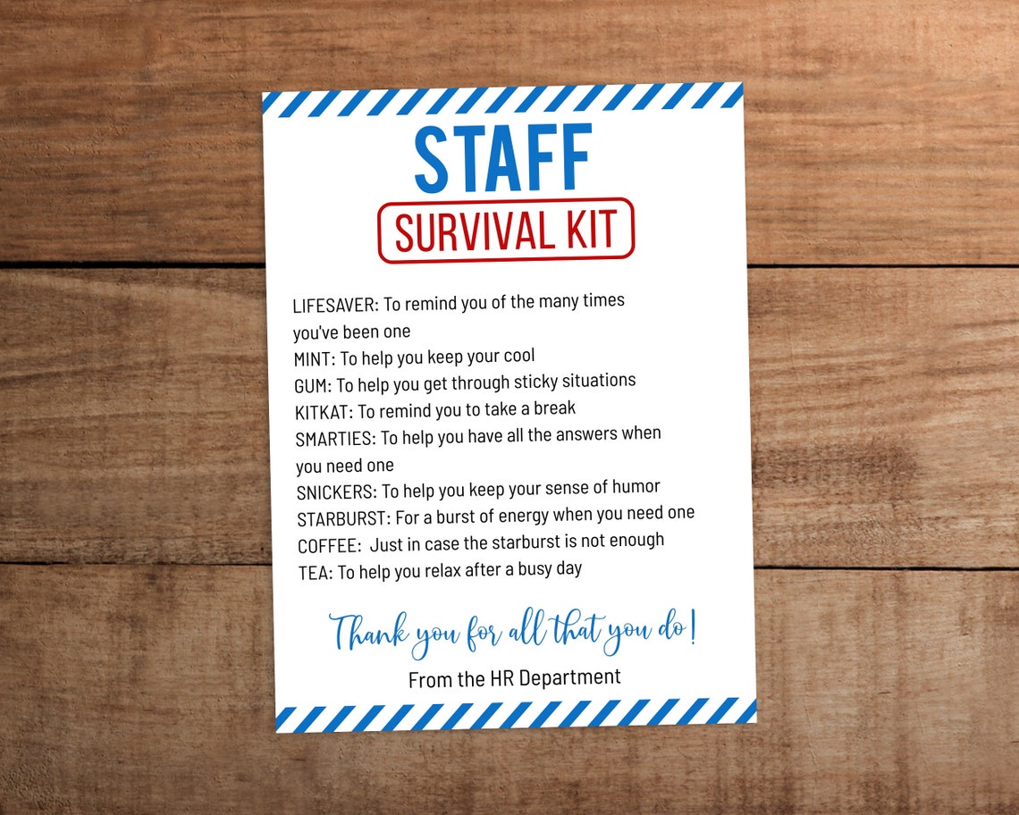 Staff Survival Kit Printable Template Editable Employee - Etsy