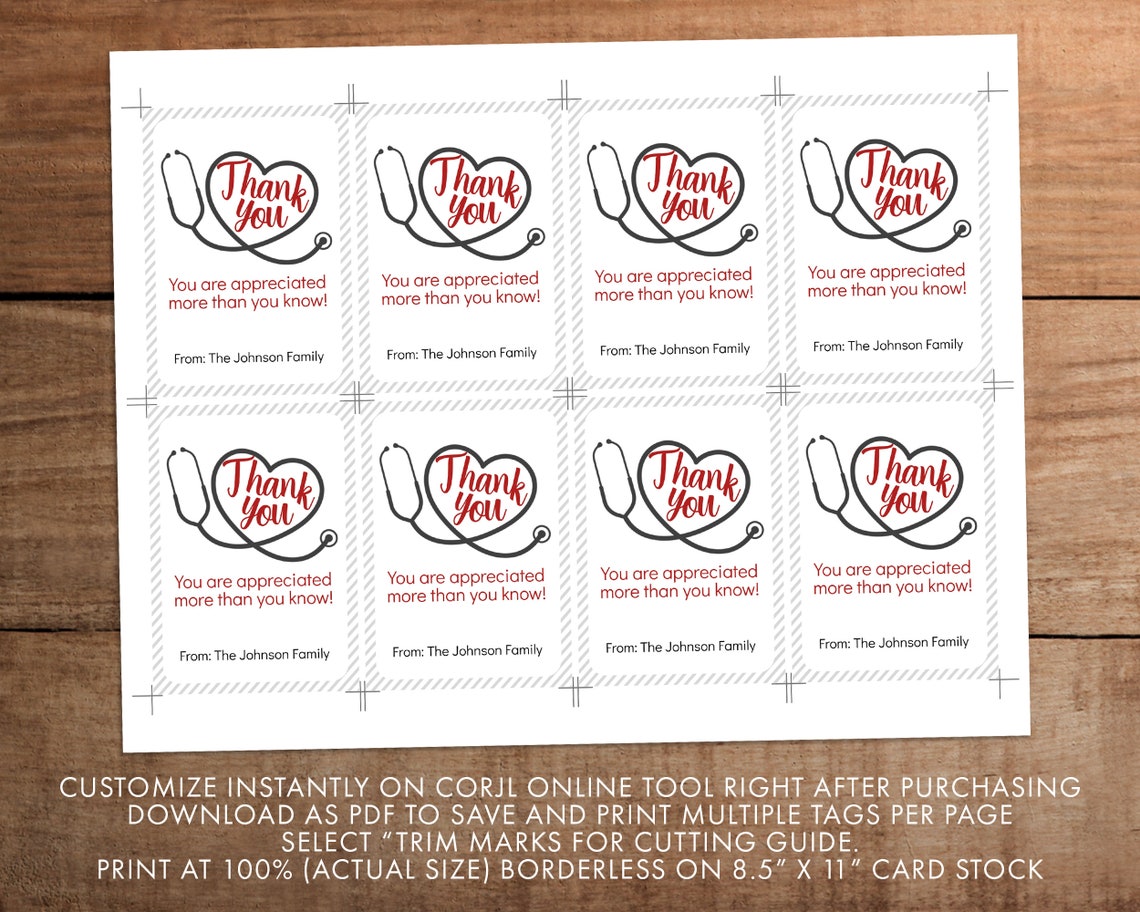 Editable Thank You Gift Tag Printable for Nurses Medical Assistant CNA ...