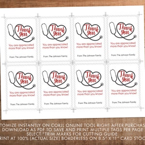 Editable Thank You Gift Tag Printable for Nurses Medical Assistant CNA ...