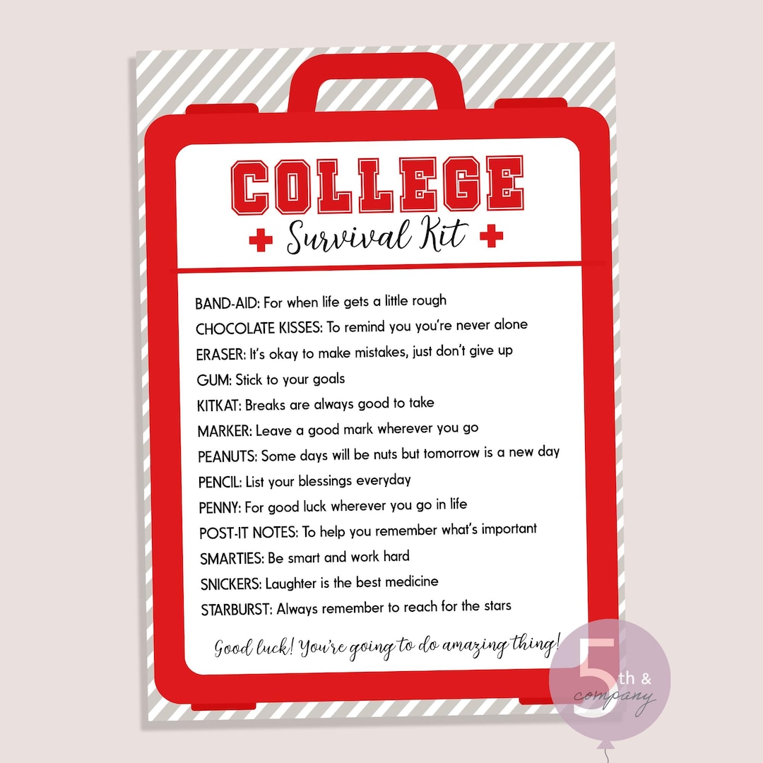 College Survival Kit Tag Template: Printable New Grad Gift (5x7" PDF ...