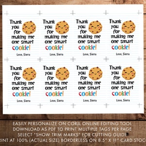 Teacher Appreciation Gift Tag: Smart Cookie Printable (digital Download ...
