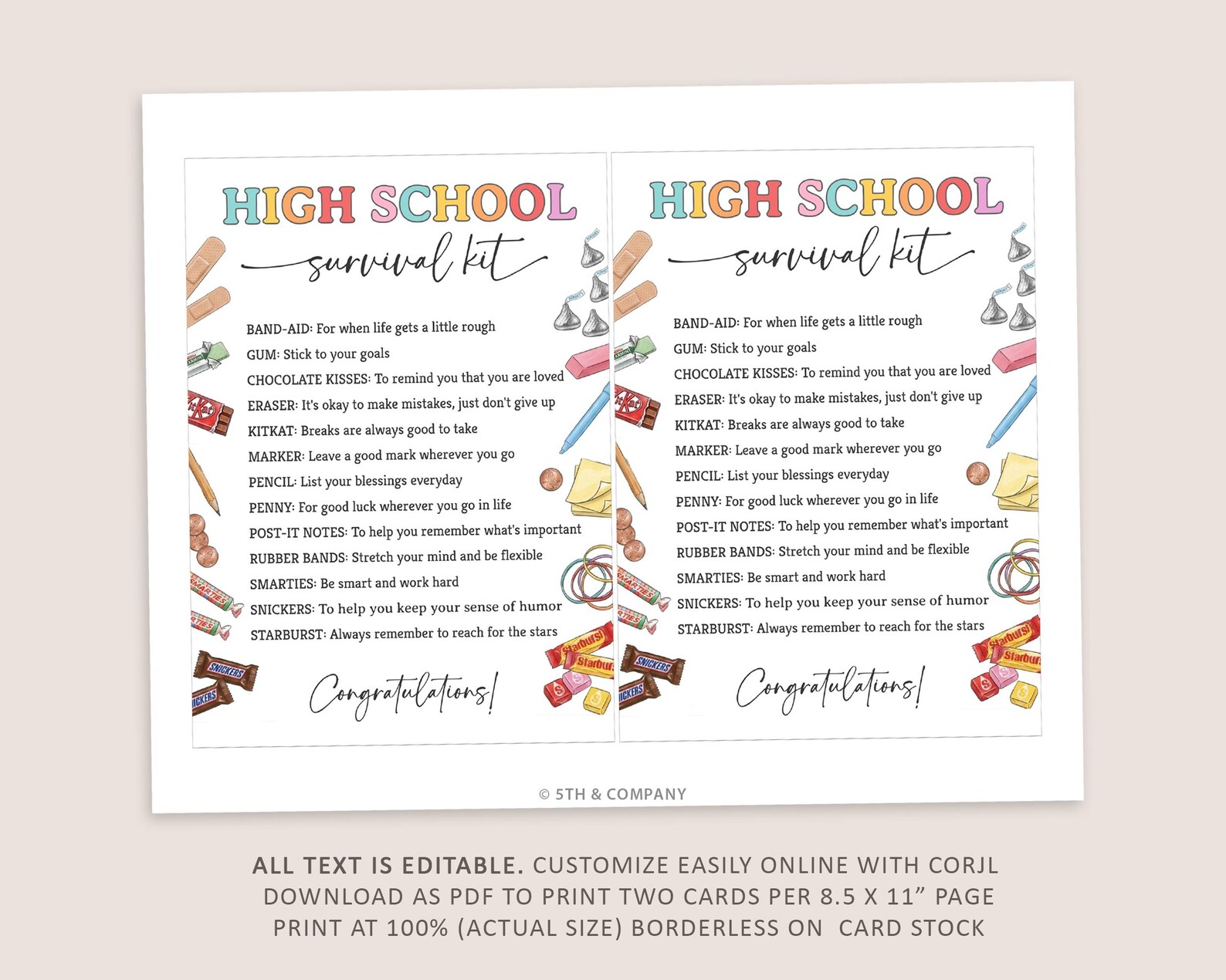 High School Survival Kit Printable, Middle School Graduation Gift ...