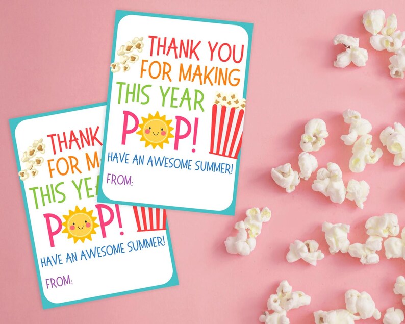 Teacher Appreciation Popcorn Gift Tag: End of Year Printable (PDF ...