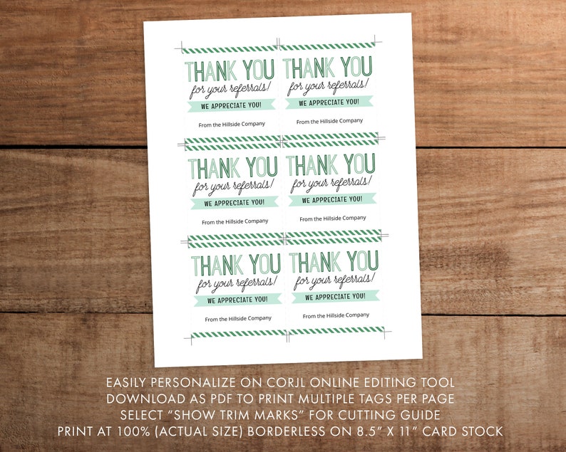 Referral Appreciation Gift Tag (digital Download) – Editable Business ...