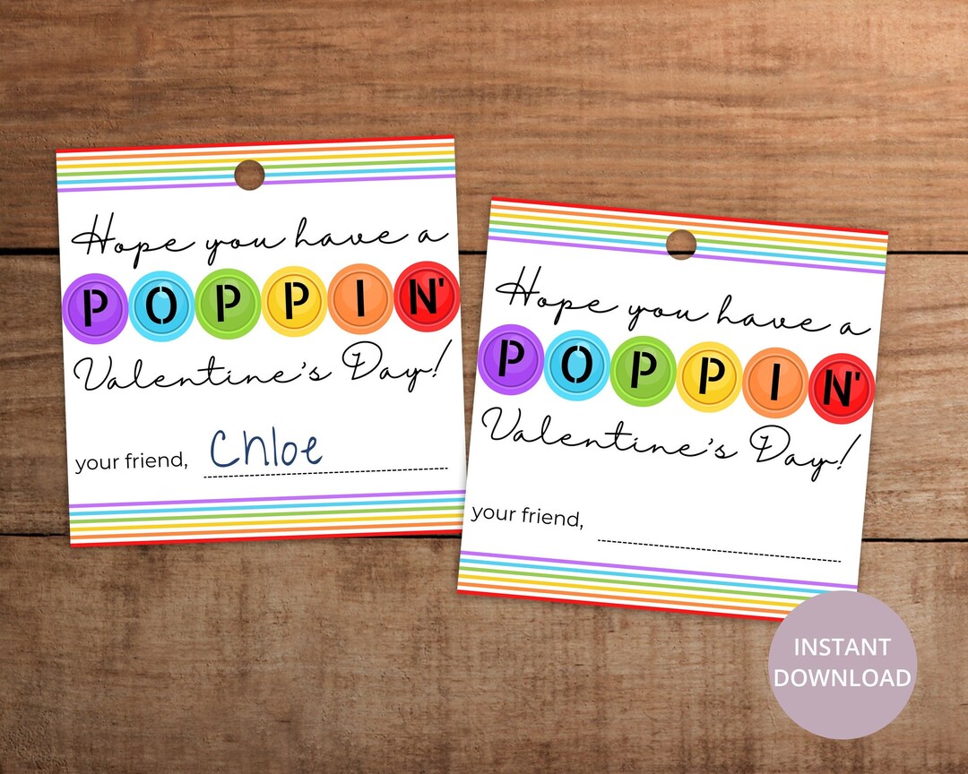 Pop It Valentines Day Gift Tags Printable, Have a Poppin Day Favor Tags ...