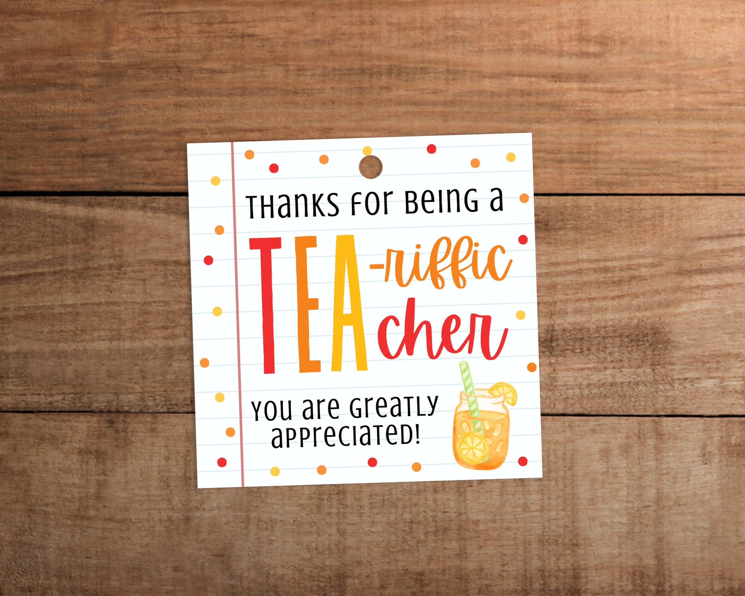 Teacher Appreciation Gift Tag: Tea-riffic Teacher Pun (digital Download ...