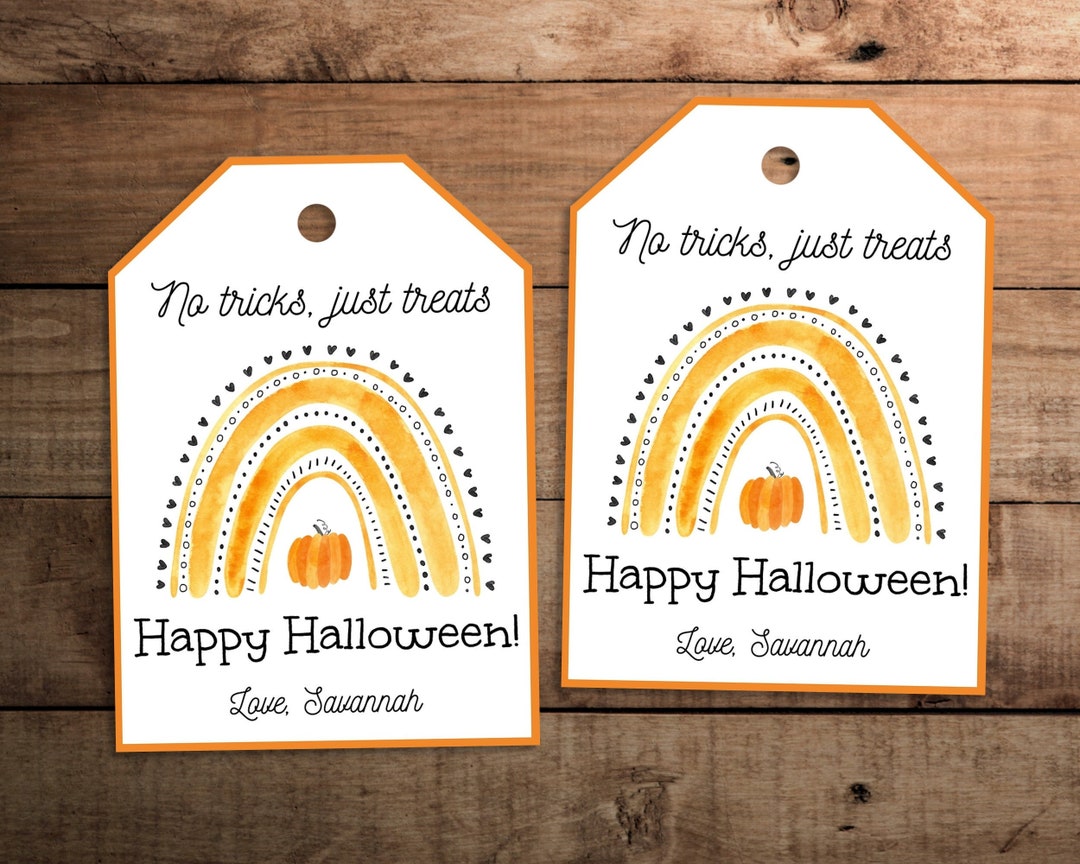 Editable Halloween Gift Tag Printable No Tricks Just Treats Rainbow ...