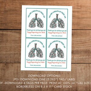 Respiratory Therapist Appreciation 3.5x5" Editable Thank You Gift Tag Printable for Respiratory ...