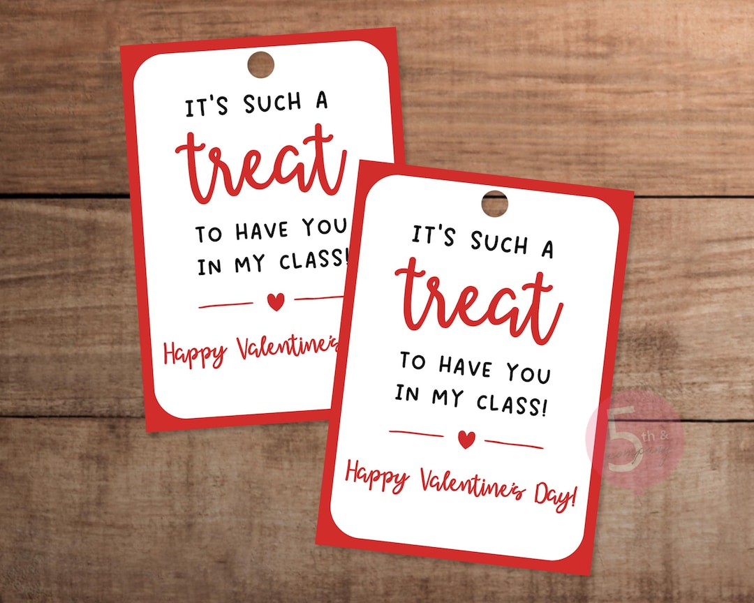 Valentine Treat Class Gift Tag Printable, Teacher to Student Valentine ...