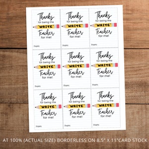 Teacher Appreciation Pencil Gift Tags Printable Thanks for Being the ...